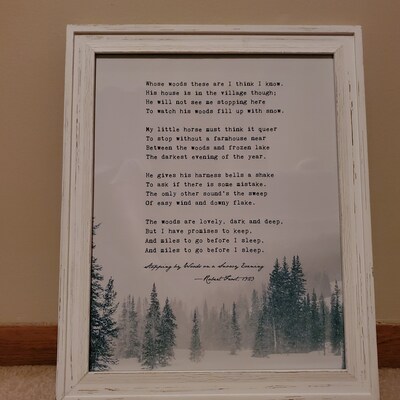 Robert Frost Poem Print Poetry Wall Art Print Stopping by Woods on a ...