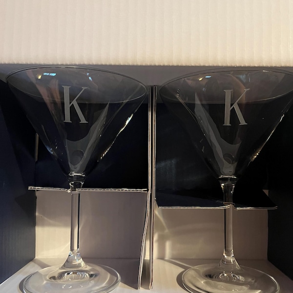 Engraved Martini Glass Set, Personalized 10oz Crystal Martini Glass ...