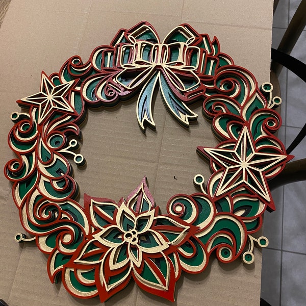 Christmas Wreath 3D Zentangle Svg Files, Multilayer Panel for Laser ...