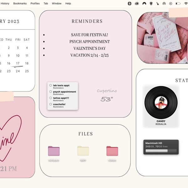 Pink Desktop Wallpaper Organizer With 2025 Calendar Canva Editable ...