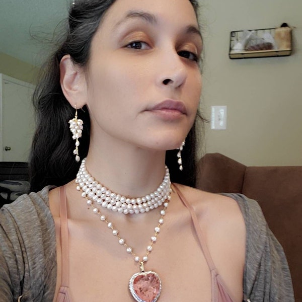 Real Freshwater Pearl Choker Necklace, 3 Layered Pearl Choker, Bridal Choker, Wedding Necklace ...