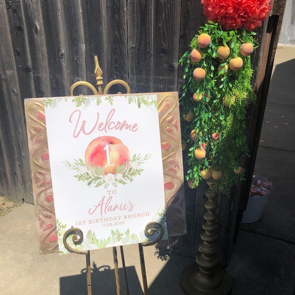 Peach Welcome Sign, Little Peach Birthday Poster, Peach Theme Birthday ...