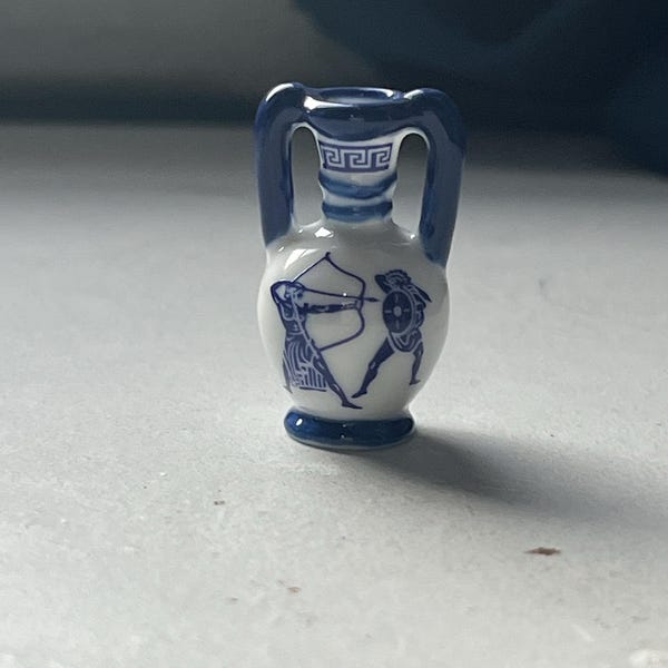 Ancient GREEK POTTERY Ulysses Odyssey Blue & White Vase Bowl Shield ...