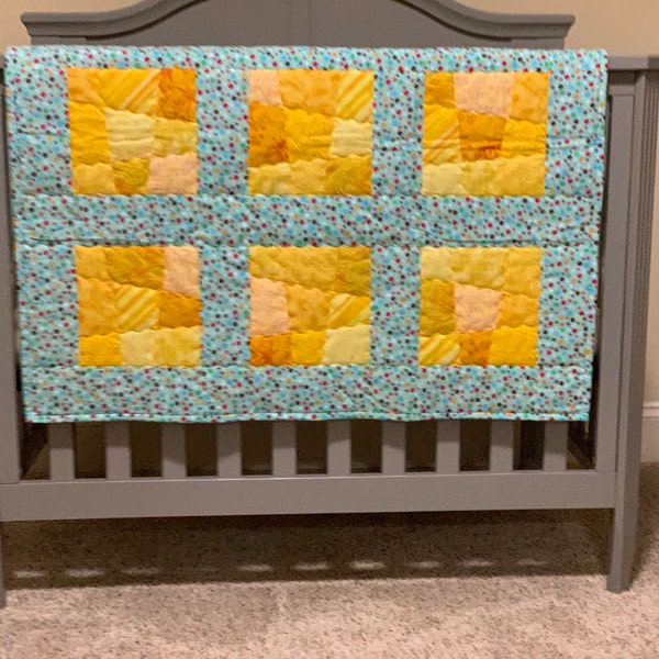 Blue Gray Rectangles Baby Quilt - Etsy