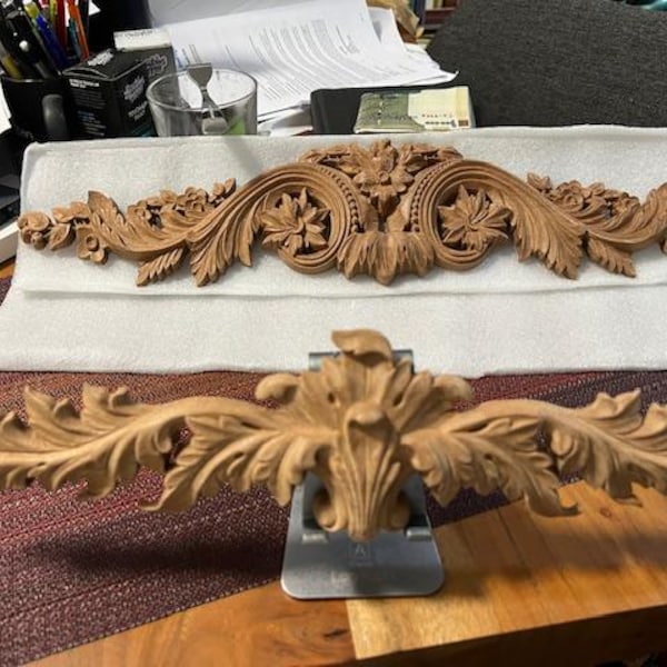 Floral Scroll With Pearl Carved Door Header Appliqué, Onlay for ...