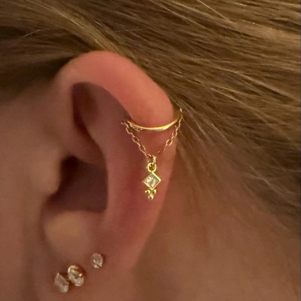 Dainty Industrial Barbell CZ Chain (only) for Piercing, Gold Sterling ...