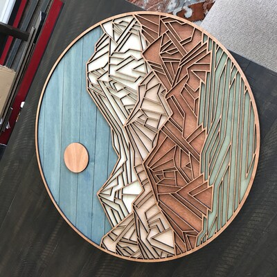 Geometric Mountain Triptych Three Panels Rustic Style Wall - Etsy