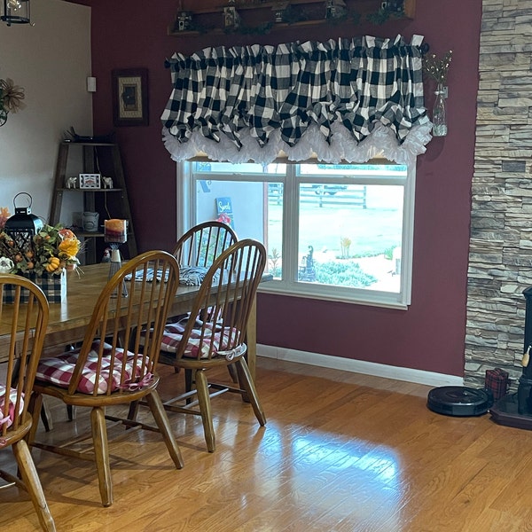 Red and White Buffalo Check Double Ruffle Balloon Curtain - Etsy