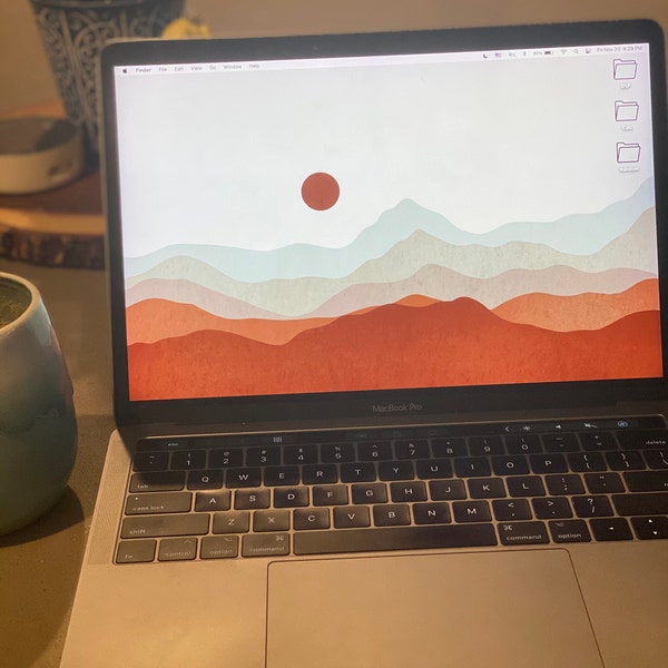 Blue Hour Desert Mountain Sunset Hand-drawn Desktop Wallpaper ...