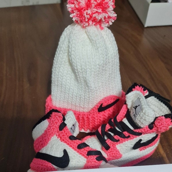 Crochet Baby Jordans Style Booties and Beanie Set | Baby Shower Favors ...
