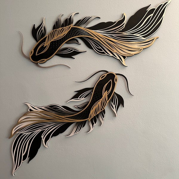 Multilayer Koi Fish Laser Cut Asia Koi Layered SVG Koi Paper Cut Fish ...
