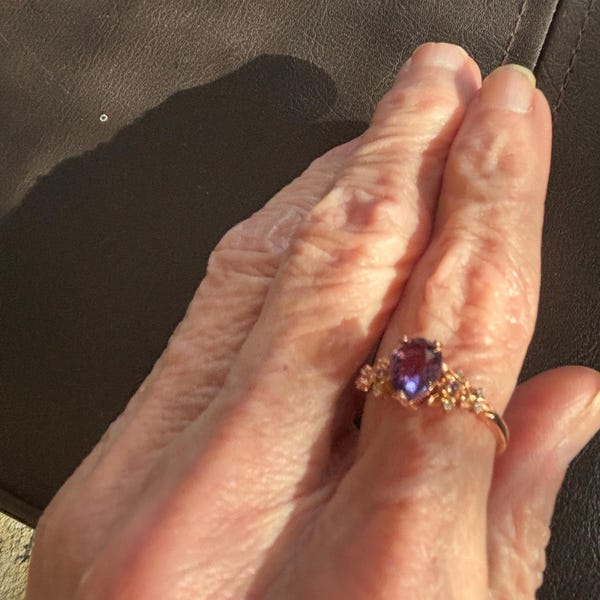 Vintage Pear Purple Amethyst Engagement Ring Rose Gold Twig Leaf Floral ...