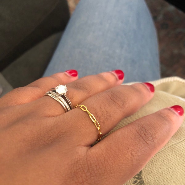 Dainty Paper Clip Chain Ring in Gold, Sterling Silver, Rose Gold ...