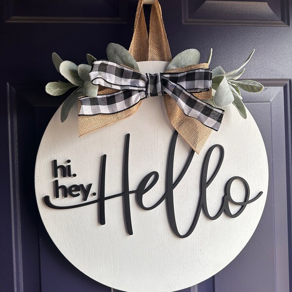 Hi Hey Hello Door Hanger | Hello Front Door Decor | Custom Door Sign ...