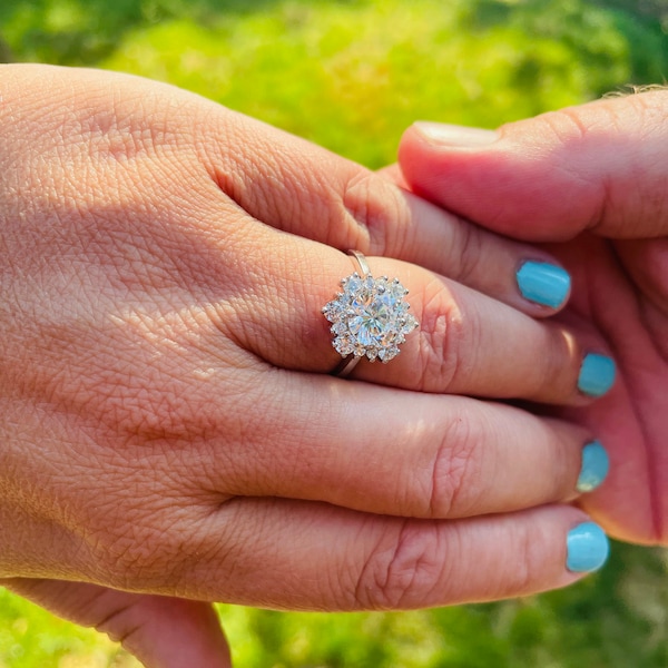 2CT Round CZ Diamond Cluster Ring: Antique 925 Sterling Silver Wedding ...