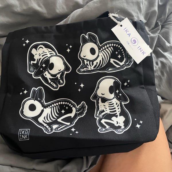 Skeleton Bunny Crossbody Messenger Bag: A Creepy-cute Tote Bag With ...