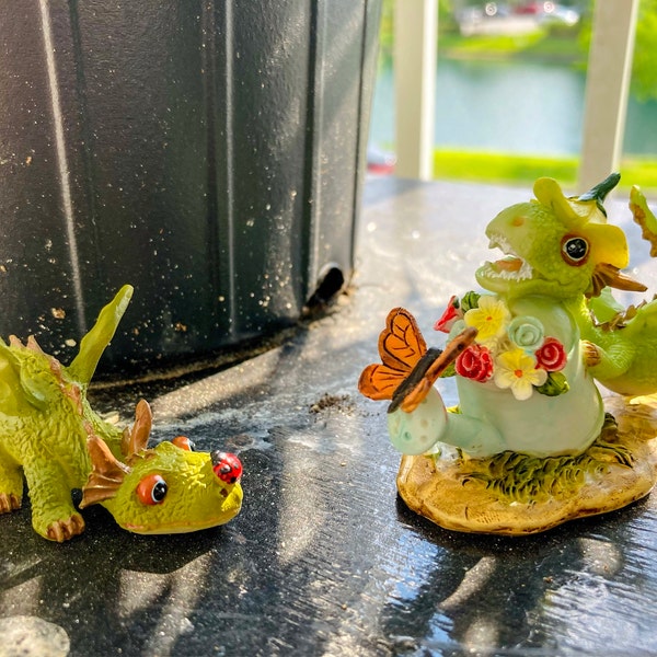Miniature Dragon Gardener Figurine W/ Watering Can ~ Fairytale Fairy ...