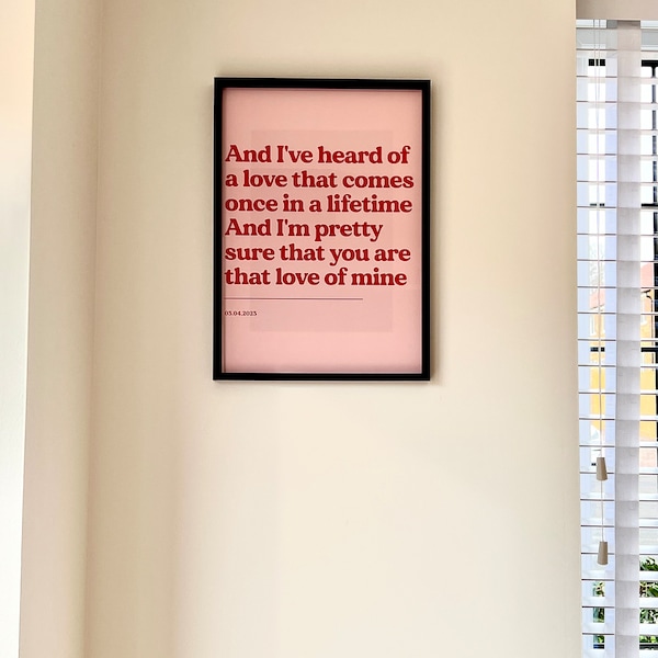 Custom Song Lyric Print Music Poster Wall Art A5 A4 A3 Typographic ...