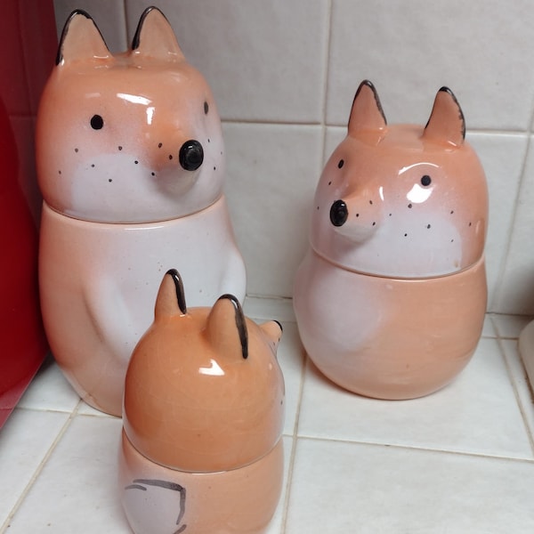 Orange Fox Jar, Fox Pottery Container, Handmade Sugar Bowl With Lid ...