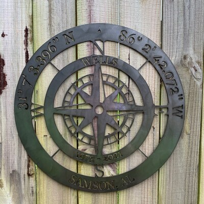Personalized Compass Metal Sign Custom Coordinates Sign Nautical Decor ...