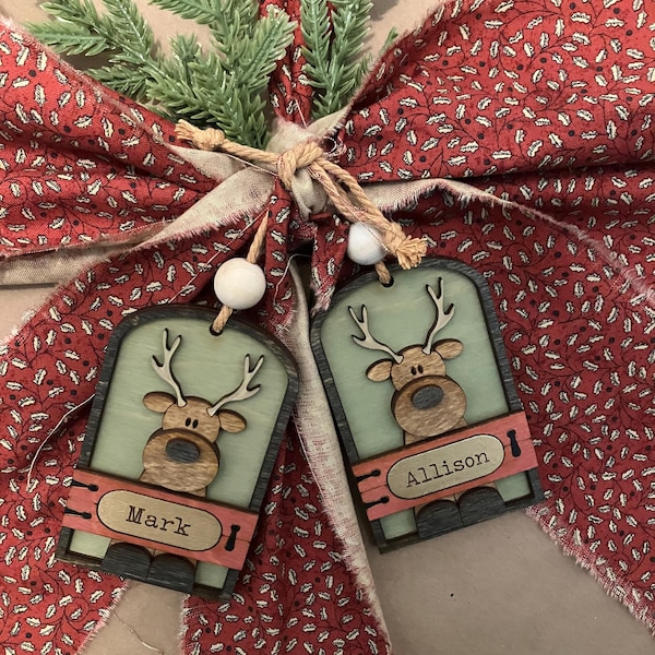 Personalized Reindeer Stall Ornament | Wooden - Etsy