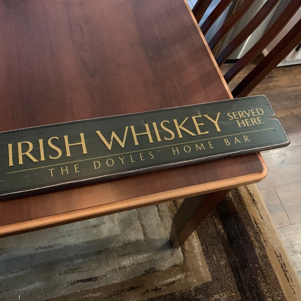 Irish Whiskey Served Here Wood Sign, Custom Home Bar Owner Name Gift ...