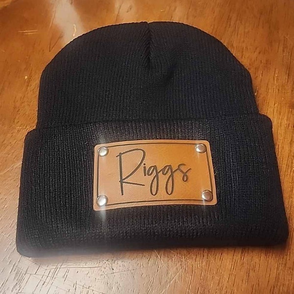 Personalized Baby Hat With Name, Custom Infant Beanie, Leather Patch ...