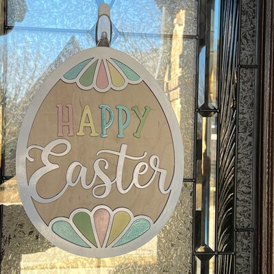 Happy Easter Egg Sign, Digital Download, Round Door Hanger, Glowforge ...