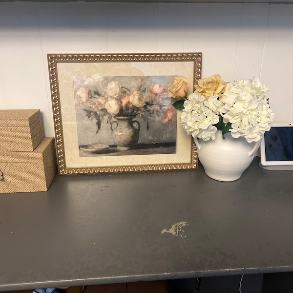 Vintage Muted Still Life Painting | Pink and White Flowers Botanical ...