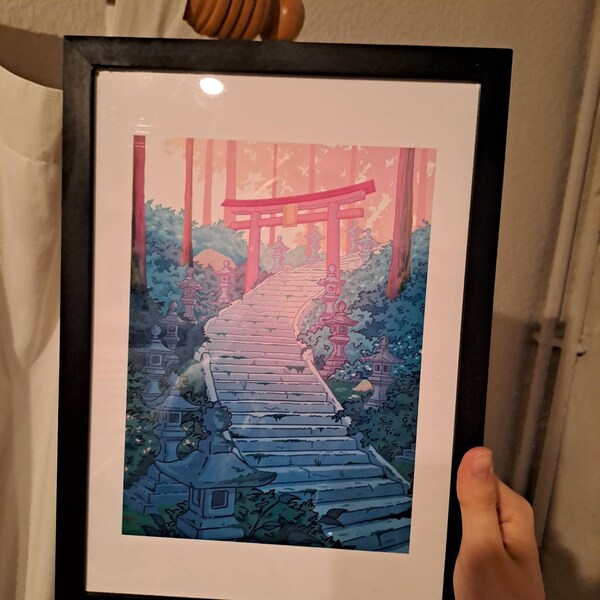 Kawaii Print Japan Anime Illustration A4 - Japan Torii Garden - by ...