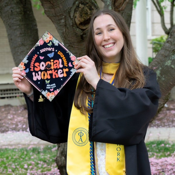 Social Worker Graduation Cap Topper, Advocate Support Empower Printed ...
