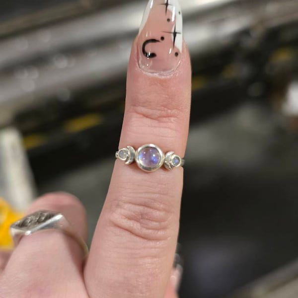 Silver Moon Ring, Genuine Moonstone Ring, 925 Sterling Silver Ring ...