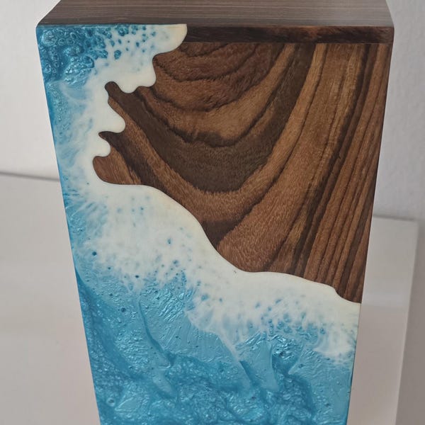 Handcrafted Rosewood With Resin Ocean Wave Art - Memorial Keepsake ...