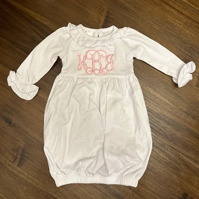 Monogram Baby Girl Gown Set, Infant Gown Bib Burp Cloth Set, Baby Gown ...