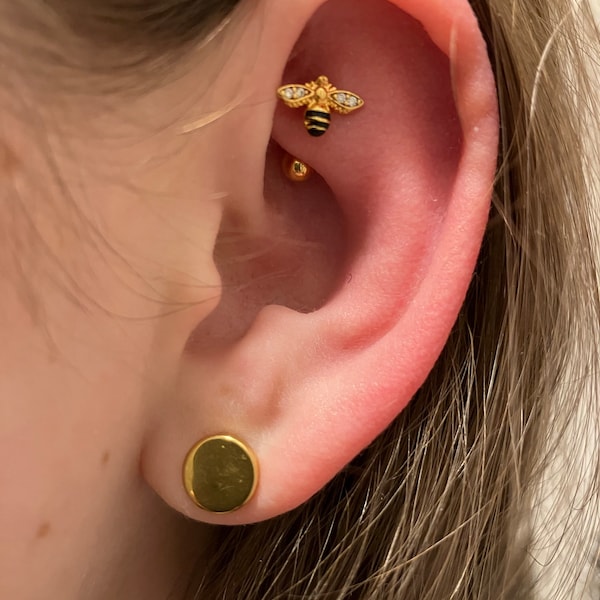 16G* Cute Bee Cartilage Piercing/ Top Design Size: 9x6mm/ Rook Piercing ...