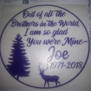 Brother Memorial Vinyl Decal | Custom Tribute Remembrance Sticker ...