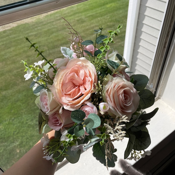 Dusty Pink Bridal Bouquet, Classic Wedding Rose Bouquet, Rustic Boho ...