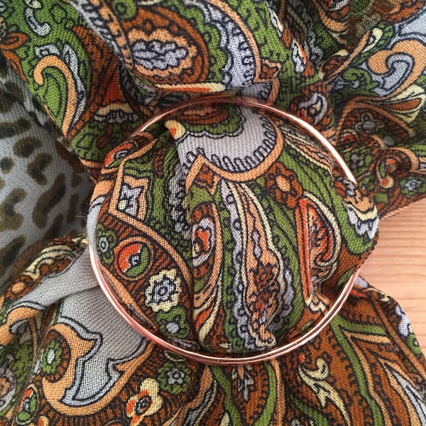 Large Scarf Ring, Hammered Copper Scarf Slide Buckle. Hand Forged Copper, Linen Scarf Retainer 8 ...