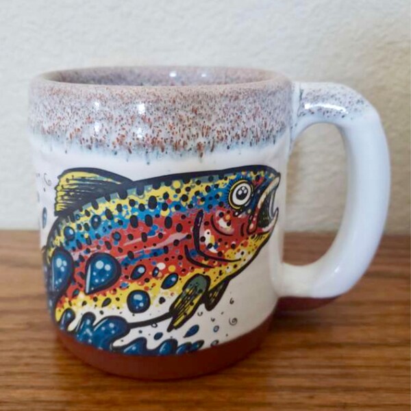 Rainbow Trout Mug With Blue and Orange Lip Drip - Etsy