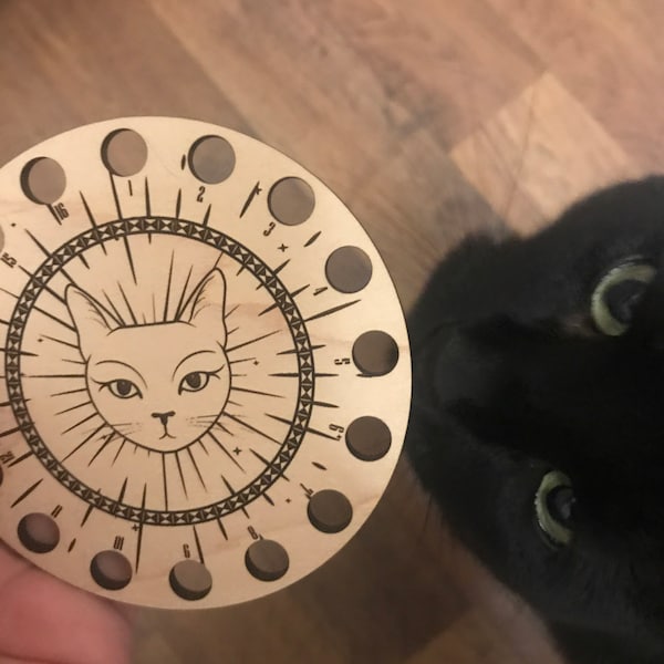 Witchy Cat Embroidery Floss Thread Storage Holder - Witch Cat Face ...
