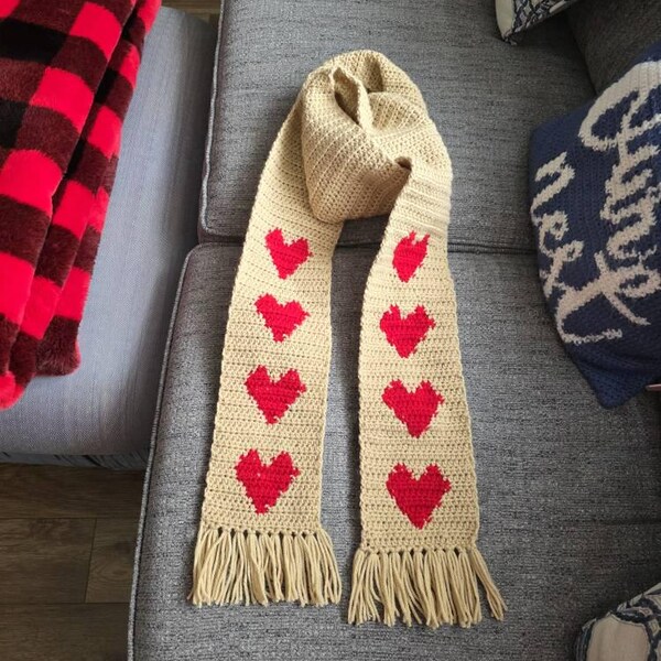 Chunky Heart Scarf Crochet Pattern | Beginner Colorwork (PDF Download ...