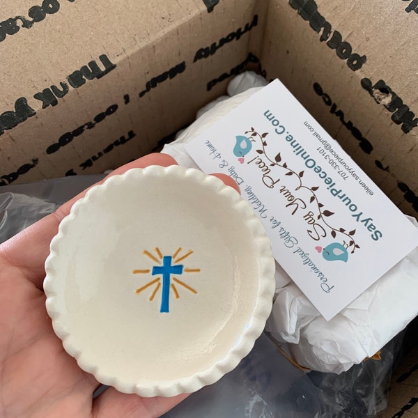 First Holy Communion Favors - Tiny Biscuit Ring Dish W/ Cross | First ...