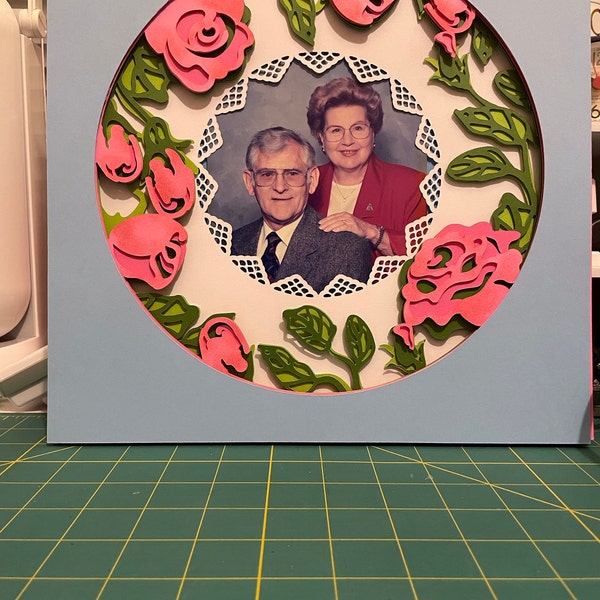 3D Layered Roses With Lace Frame SVG EPS, Custom Name Photo Frame ...