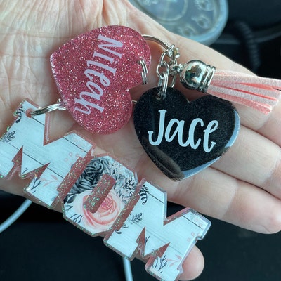 Customizable Mom Keychain With Personalized Mini Heart, Personalized ...