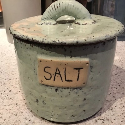 Ceramic Light Blue Salt Cellar, Ceramic Salt Canister, Pottery Salt Jar ...