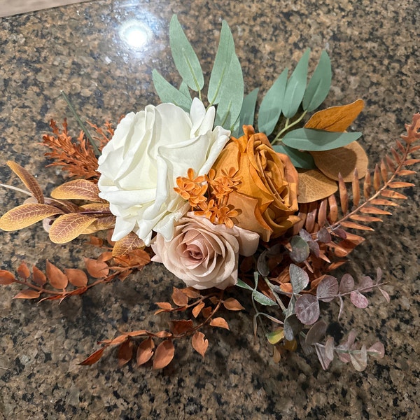 Faux Burnt Orange Ivory Fall Cake Topper Flowers for Wedding ...