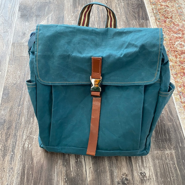 Waxed Canvas Backpack for School, Diaper Bag Backpack , Teal Blue ...