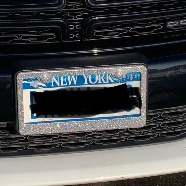 Dazzling Bling License Plate Frame Silver Big Glitter Clear Made in Usa ...