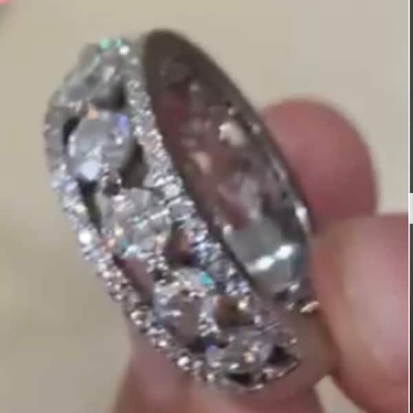 Timeless Triple Row Eternity Band, 3.02 TCW Round Colorless Moissanite ...