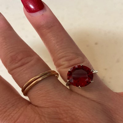 Red Ruby Ring/ Solid Sterling Silver/ 6ct Round Cut Simulated Red Ruby Edwardian 1910 Etched ...